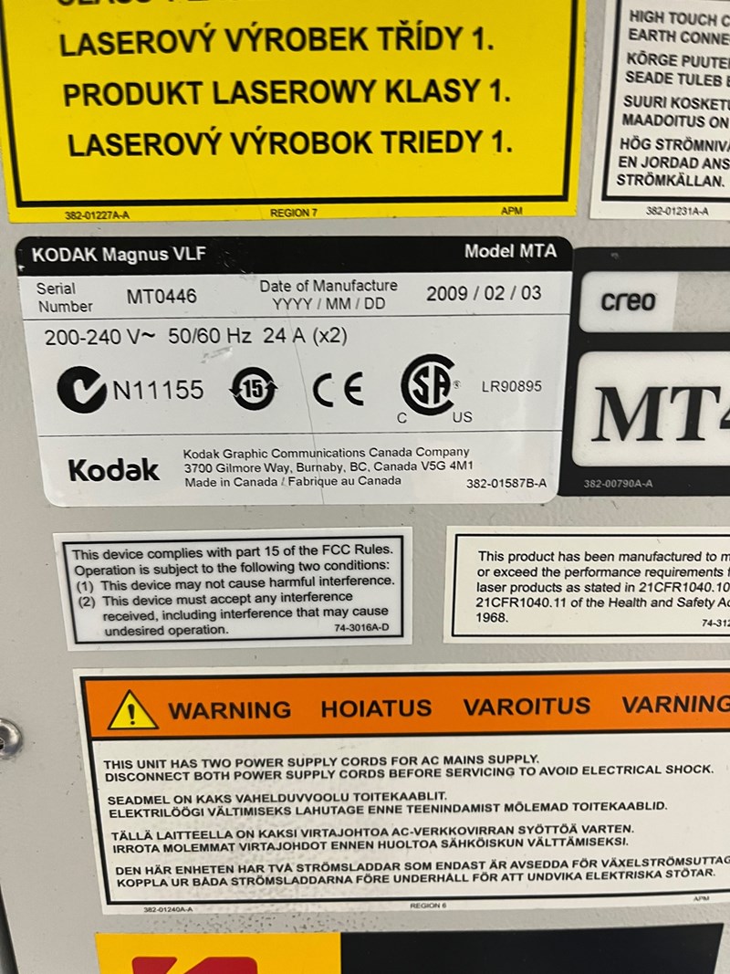 Used Kodak Magnus VLF MTA year 2009 | PressCity